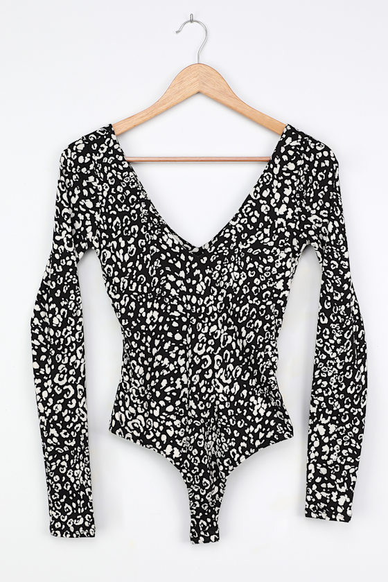 Sexy Leopard Bodysuit - Long Sleeve Bodysuit - Black Bodysuit - Lulus