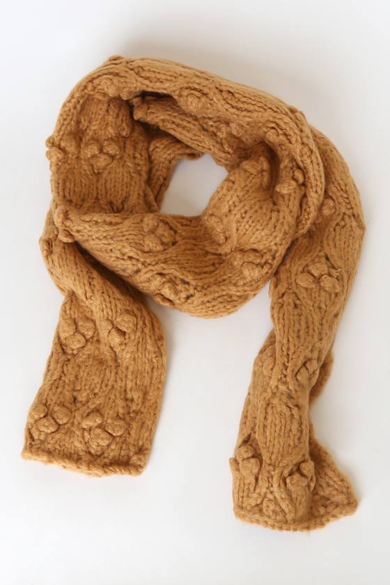 Mustard Yellow Knit Scarf - Popcorn Knit Scarf - Oversized Scarf - Lulus