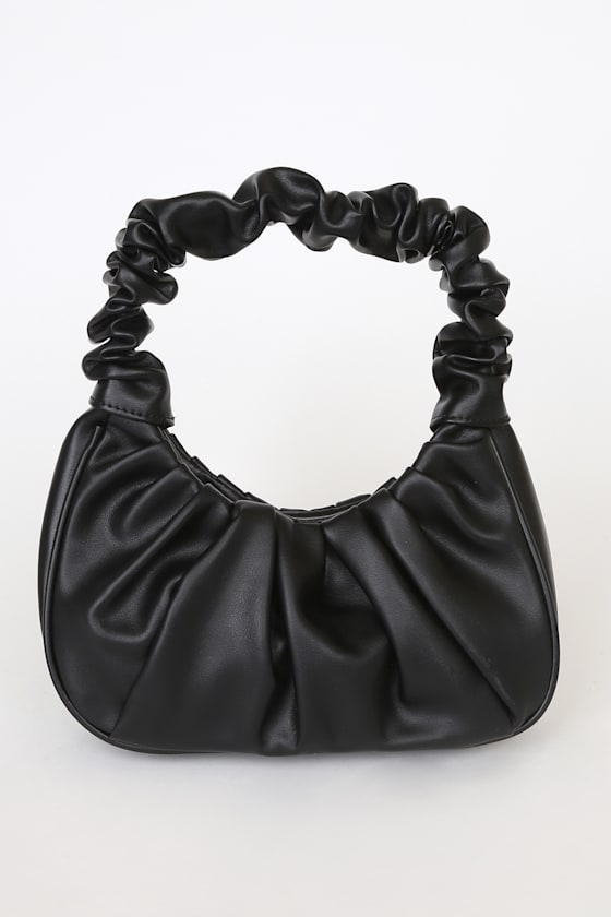 Black Ruched Bag - Shoulder Bag - Vegan Leather Mini Bag - Lulus