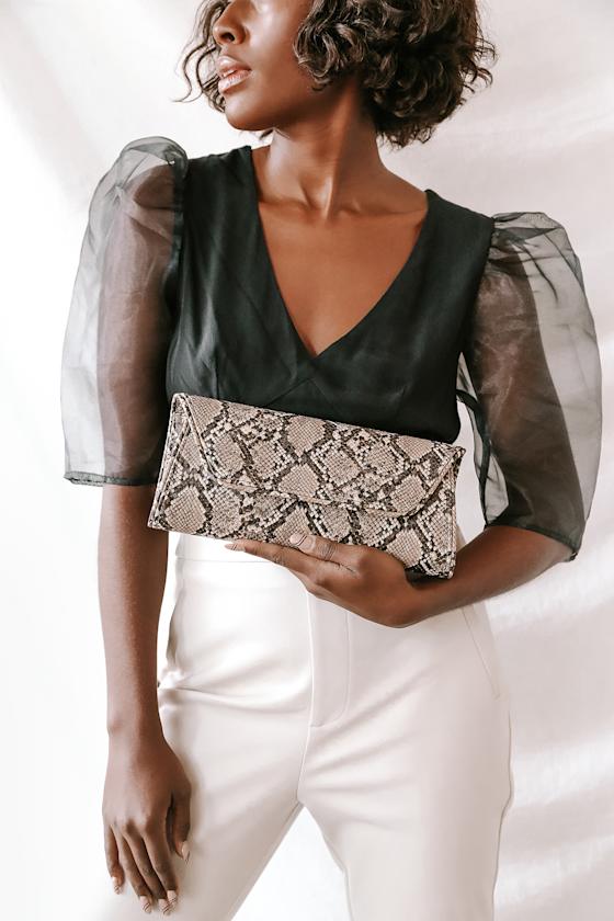 Brown Snake Purse - Snake Clutch - Fold-Over Clutch - Lulus