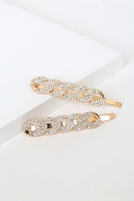 Gold Hair Pins - Rhinestone Hair Pins - Chain Link Hair Pins - Lulus