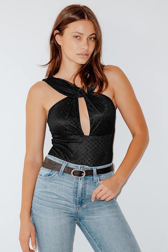 Black Mesh Bodysuit Polka Dot Bodysuit Sexy Cutout Bodysuit Lulus