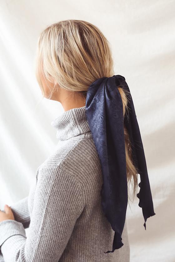 Midnight Blue Scarf - Satin Scrunchie - Ponytail Holder - Lulus
