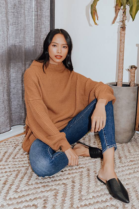 Tan Knit Sweater - Oversized Sweater - Balloon Sleeve Sweater - Lulus