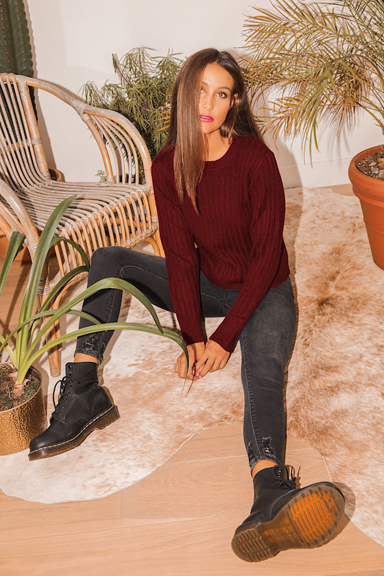 Burgundy Sweater - Ribbed Kit Sweater - Burgundy Ribbed Sweater - Lulus