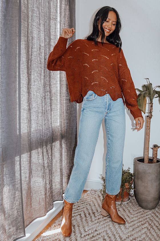 Rust Brown Sweater - Loose Knit Sweater - Lightweight Sweater - Lulus