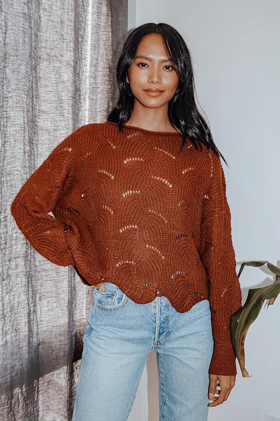Rust Brown Sweater - Loose Knit Sweater - Lightweight Sweater - Lulus