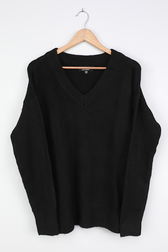 Black Sweater - Oversized Knit Sweater - V-Neck Sweater - Lulus