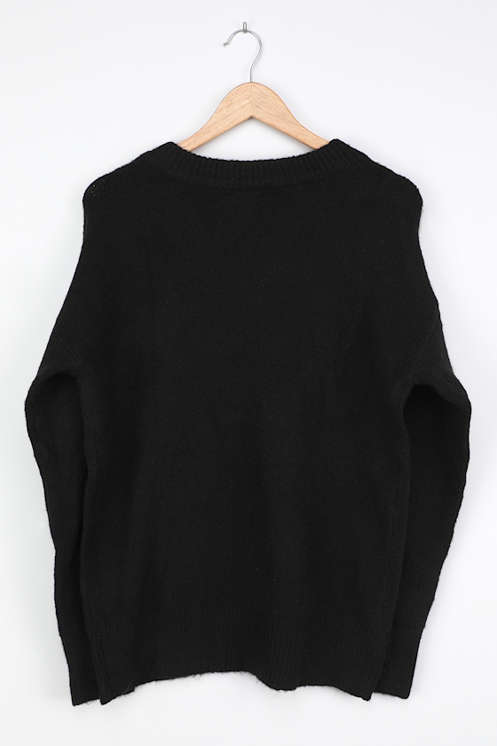 Black Sweater - Oversized Knit Sweater - V-Neck Sweater - Lulus