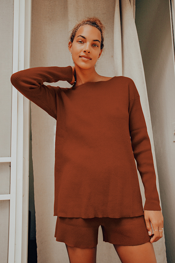 Rust Orange Knit Shorts - Sweater Shorts - Ribbed Knit Shorts - Lulus