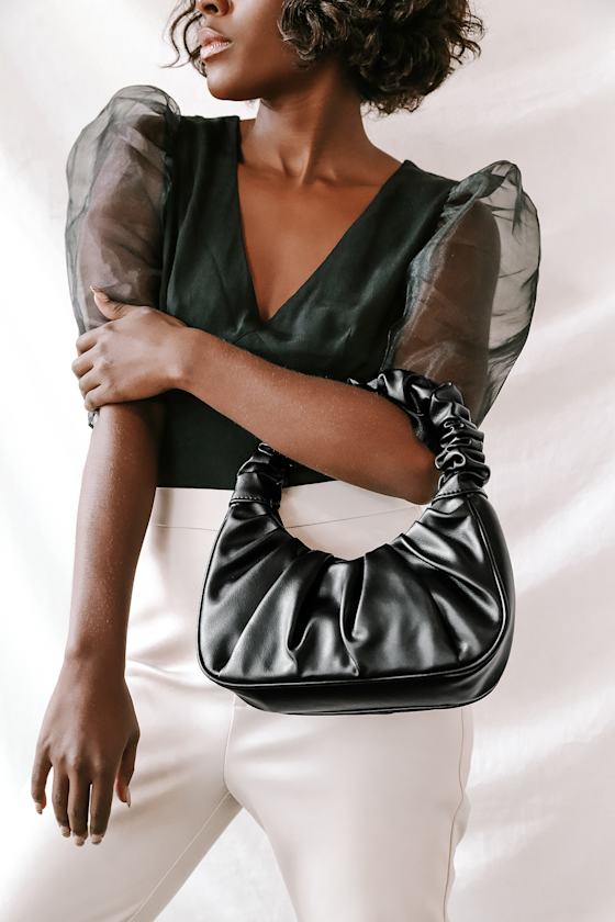 Black Ruched Bag - Shoulder Bag - Vegan Leather Mini Bag - Lulus