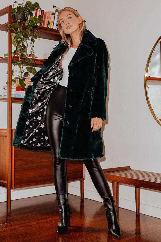 Fuzzy Green Jacket - Emerald Green Faux Fur Coat - Longline Coat - Lulus