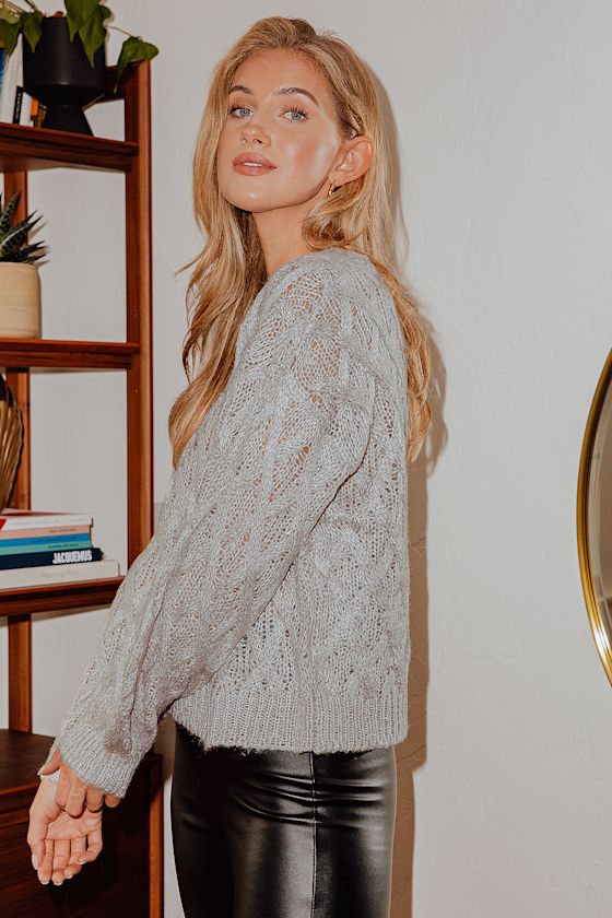 Cute Grey Knit Sweater - Loose Knit Sweater - Argyle Sweater Top - Lulus