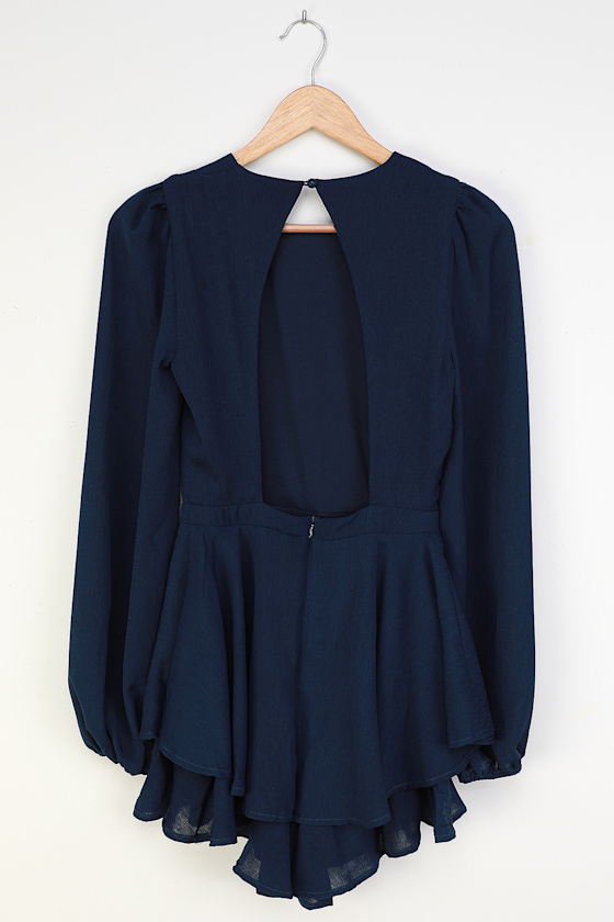 Navy Blue Romper Ruffed Romper Backless Romper Lulus
