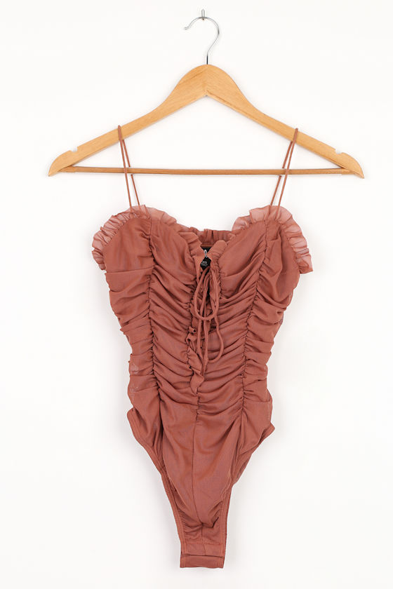 Sexy Brown Bodysuit - Ruched Bodysuit - Lace-Up Bodysuit - Lulus