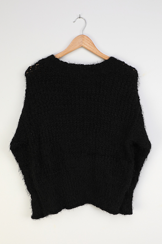 Black Fuzzy Sweater Eyelash Lace Sweater V Neck Sweater Lulus