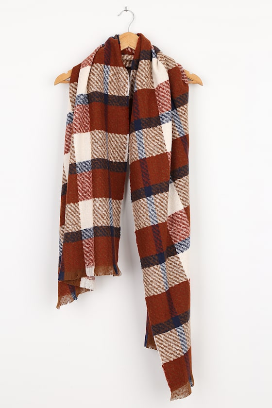 Rust Red Plaid Scarf - Knit Scarf - Soft Scarf - Plaid Scarf - Lulus