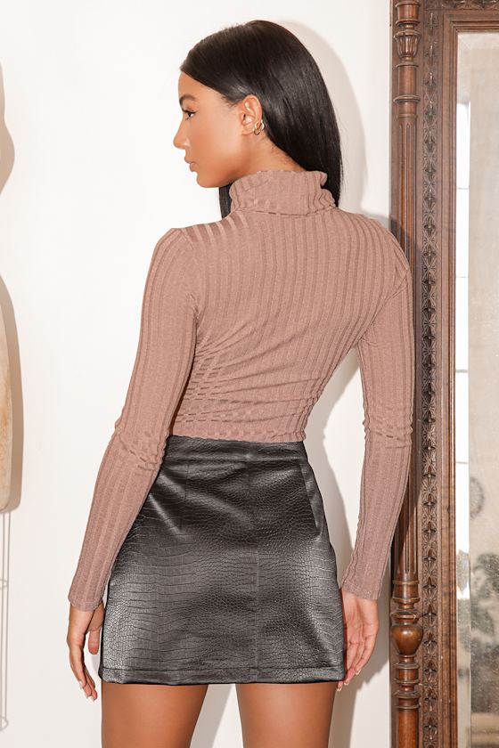 Light Brown Bodysuit - Turtleneck Bodysuit - Ribbed Bodysuit - Lulus
