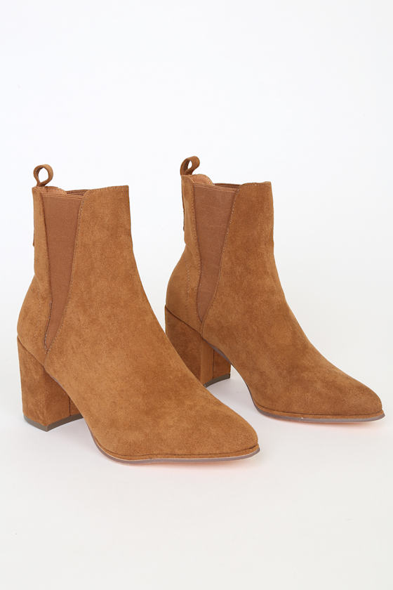 Camel Ankle Booties - Faux Suede Ankle Boots - Pointed-Toe Boots - Lulus
