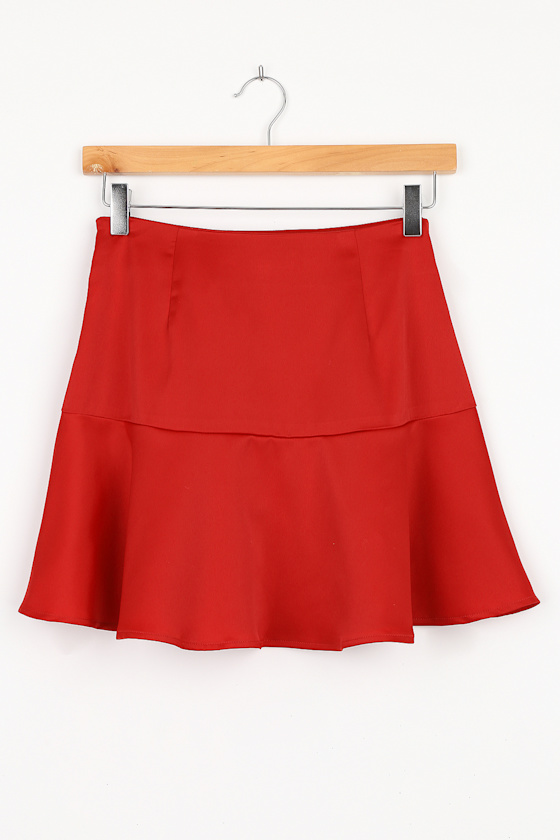 Red Satin Mini Skirt - Ruffled Mini Skirt - High Rise Mini Skirt - Lulus