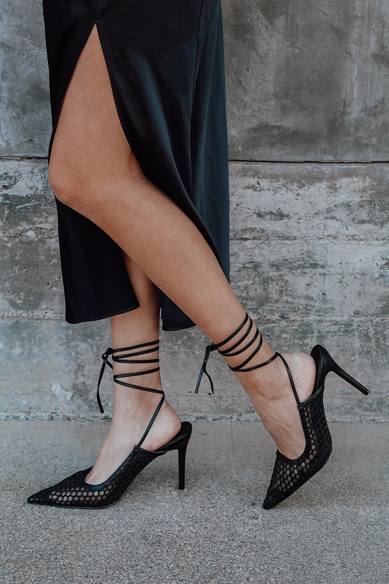 Black Heels Woven Lace Up High Heels Pointed Toe Heels Lulus