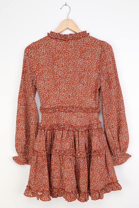 Orange Floral Print Dress - Ruffled Dress - Tiered Mini Dress - Lulus