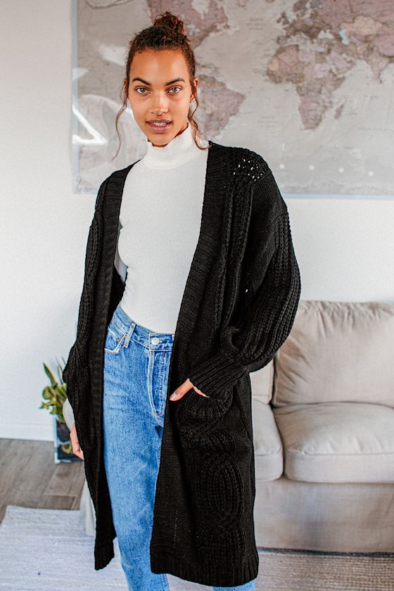 Cozy Black Cardigan - Cable Knit Cardigan - Oversized Cardigan - Lulus
