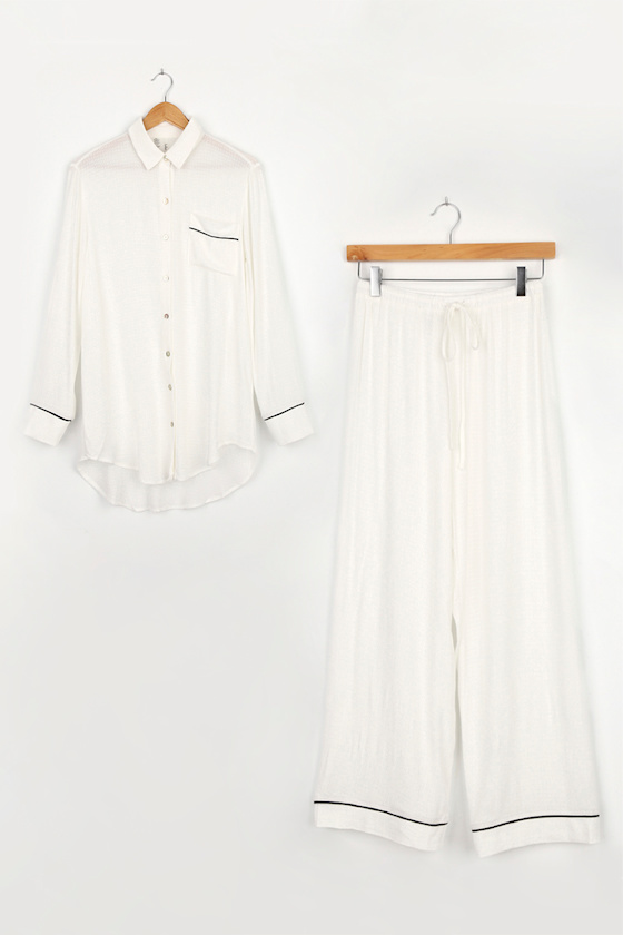 White Pajama Set - Long Sleeve Pajamas - Two-Piece Pajama Set - Lulus