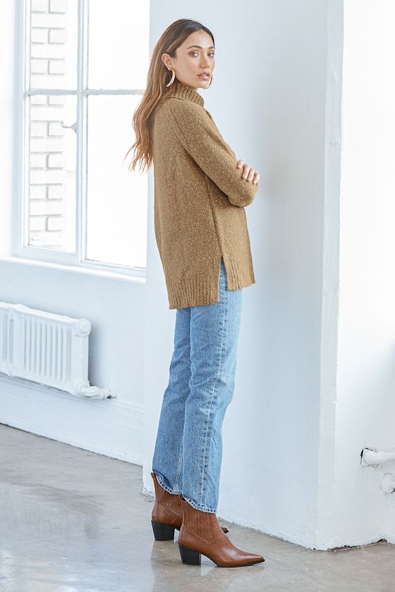 Cute Heather Tan Sweater - Tan Sweater - Turtleneck Sweater - Lulus