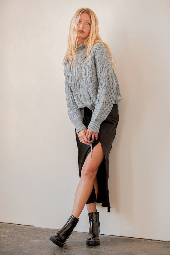 RD Style Cinched Sweater - Cable Knit Sweater - Grey Sweater - Lulus