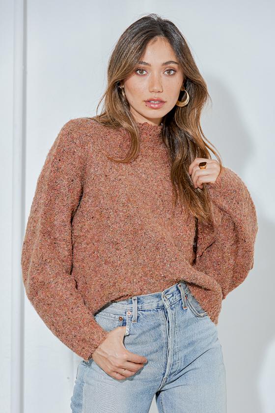 LUSH Blush Multi Sweater - Fuzzy Knit Sweater - Mock Neck Sweater - Lulus