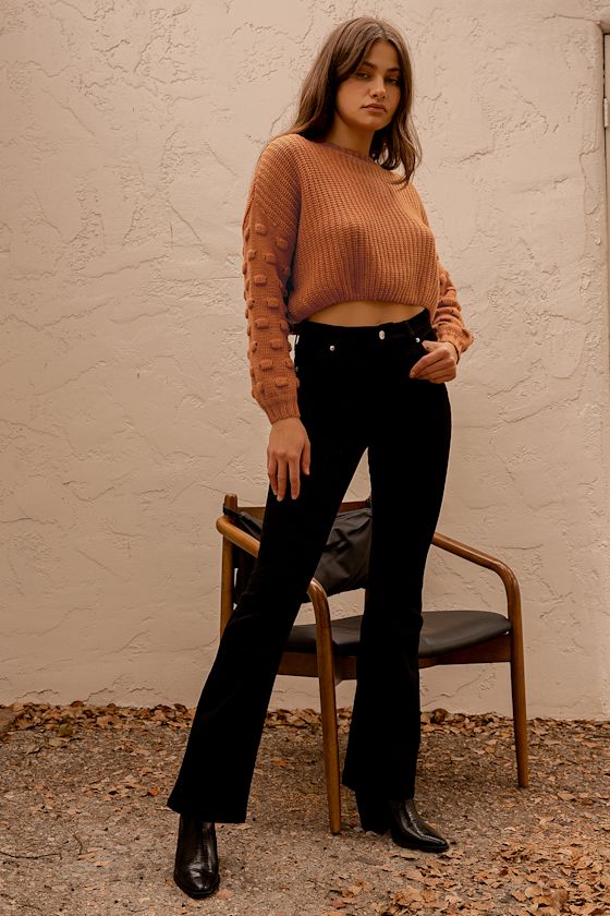 Rust Orange Sweater - Dot Sleeve Sweater - Cropped Sweater - Lulus