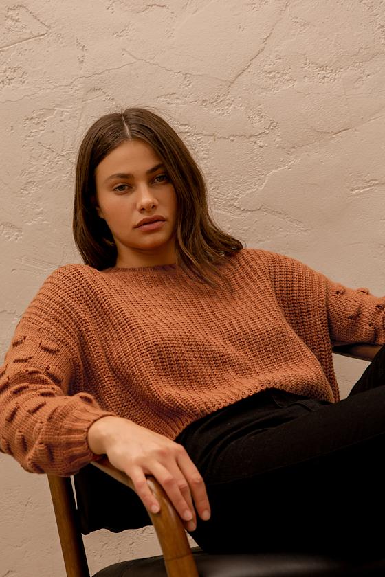 Rust Orange Sweater - Dot Sleeve Sweater - Cropped Sweater - Lulus