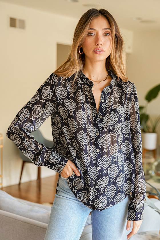 Midnight Blue Top - Floral Print Top - Multi Print Top - Lulus