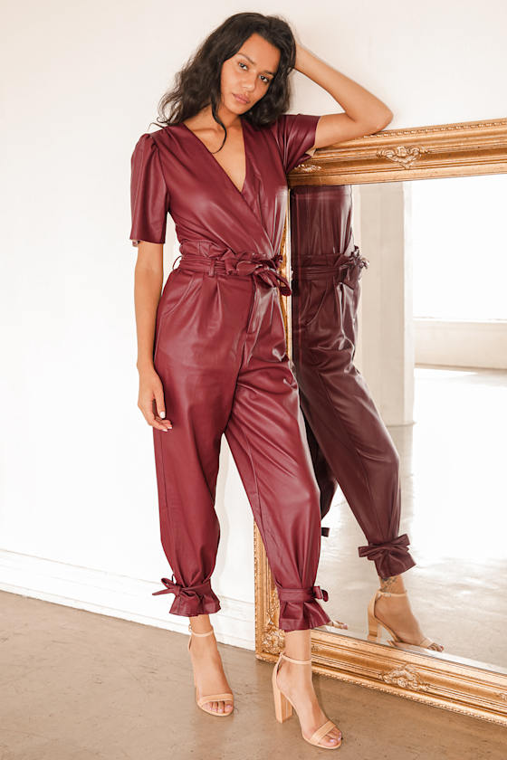 Burgundy Bodysuit Vegan Leather Bodysuit Puff Sleeve Bodysuit Lulus