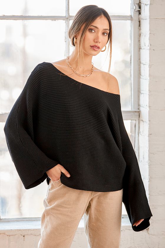 Black Ribbed Sweater - Dolman Sleeve Sweater - Knit Sweater Top - Lulus