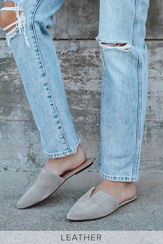 Cute Grey Suede Slides - Suede Leather Slides - Suede Slides - Lulus
