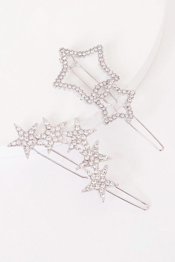 Celestial Hair Clips - Star Hair Pins - Silver Rhinestone Clips - Lulus