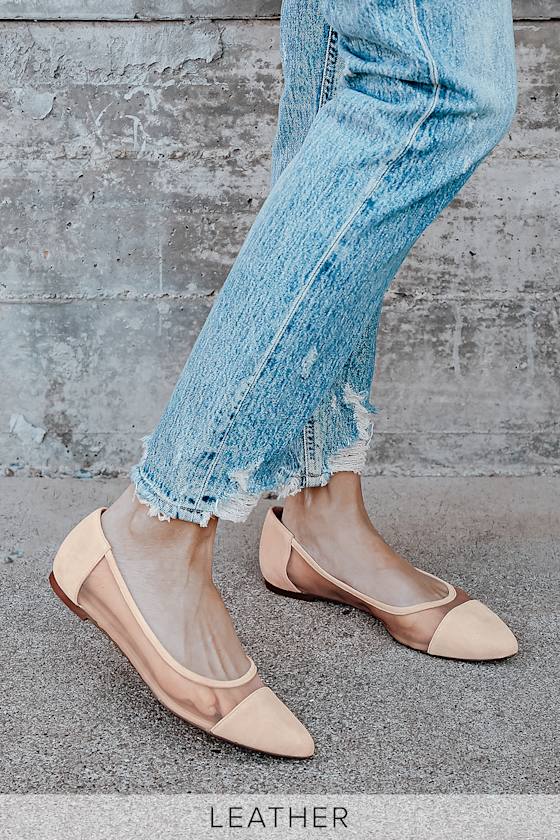 Nude Flats - Pointed-Toe Flats - Mesh Flats - Suede Leather Flats - Lulus