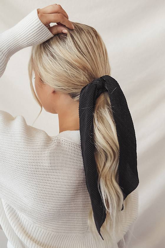 Black Ponytail Holder - Satin Scrunchie - Scarf Scrunchie - Lulus