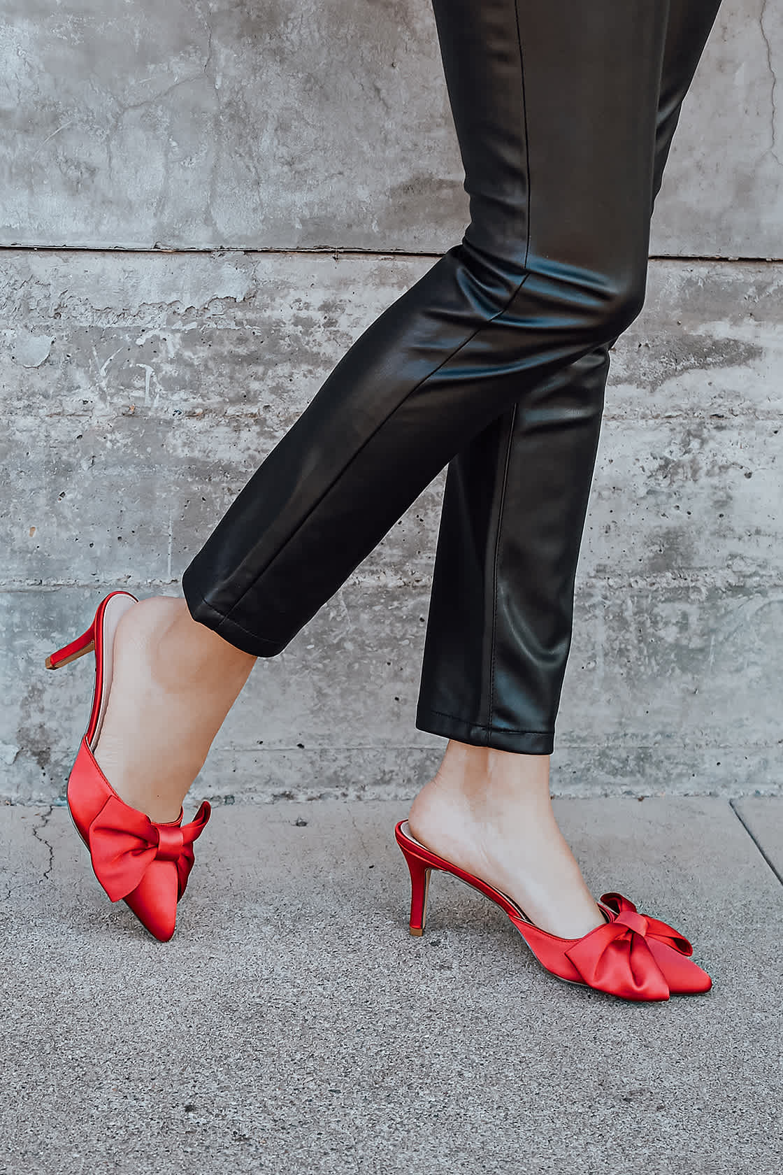 Red Satin Mules - Pointed-Toe Heeled Mules - Bow Mule Pumps - Lulus