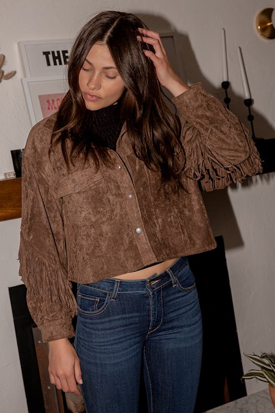 Blank NYC Hot Cocoa Jacket - Brown Suede Jacket - Fringe Jacket - Lulus
