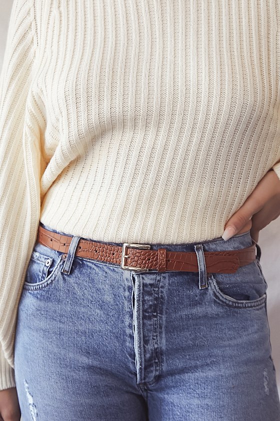 Tan Belt Vegan Leather Belt Crocodile Embossed Belt Lulus