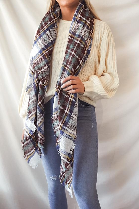 Plaid Multi Scarf - Plaid Scarf - Fringe Scarf - Knit Scarf - Lulus