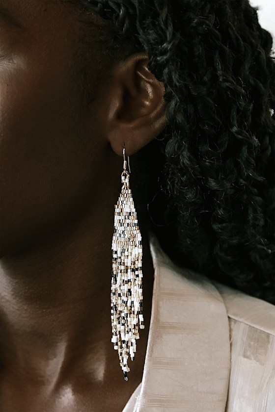 Gold Multi Earrings - Beaded Earrings - Fringe Earrings - Lulus