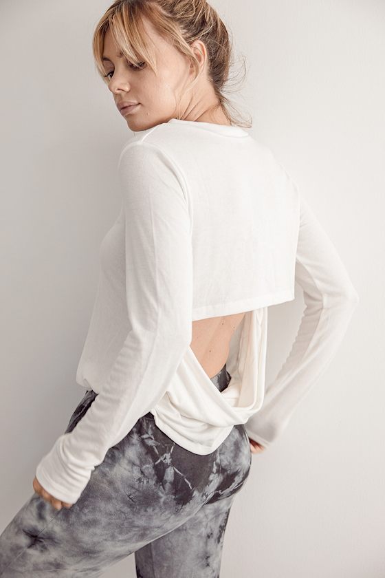 White Top - Cowl Back Top - Long Sleeve Top - V-Neck Top - Lulus