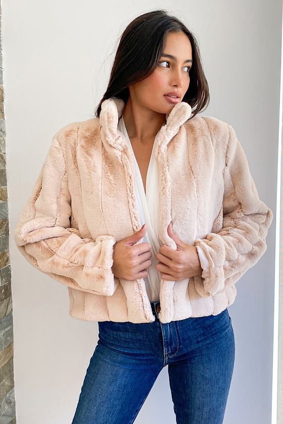 Blush Faux Fur Coat - Collared Coat - Faux Fur Short Coat - Lulus