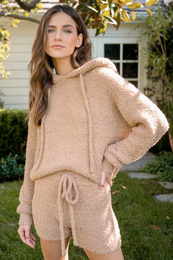 Light Brown Shorts - Fuzzy Shorts - Drawstring Shorts - Lulus