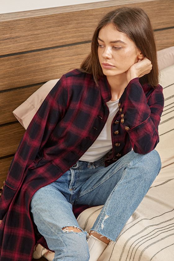 Free People Odessa Duster - Duster Jacket - Plaid Duster Jacket - Lulus