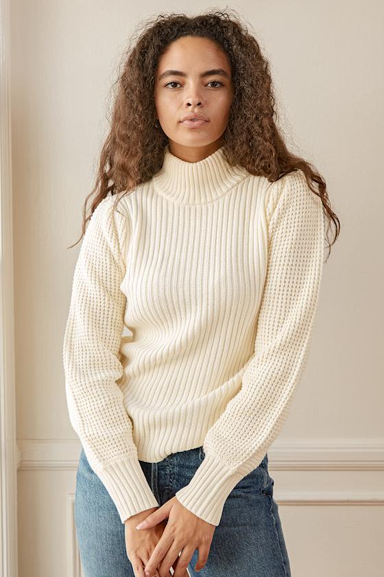 Ivory Sweater - Knit Sweater - Mock Neck Sweater - Lulus